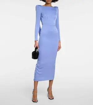 Alex Perry Draped Crepe Satin Midi Dress
