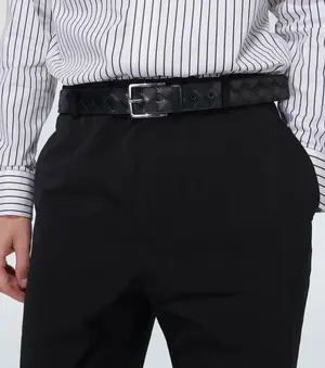 Bottega Veneta Intrecciato Leather Belt - Black