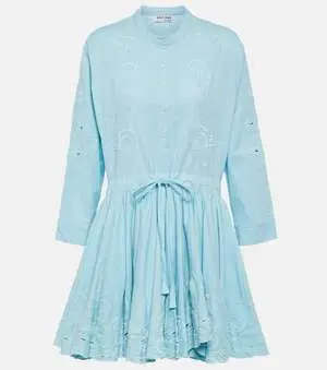 JULIET DUNN Embroidered Cotton Mini Dress - Blue
