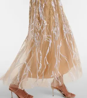 Elie Saab Embroidered Tulle Midi Dress