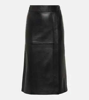 JOSEPH Sèvres Leather Midi Skirt - Black