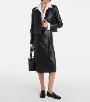 JOSEPH Sèvres Leather Midi Skirt - Black