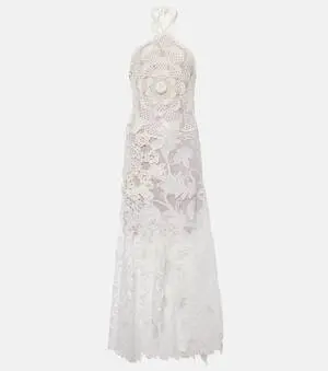 Oscar De La Renta Crochet Guipure Lace Gown - White