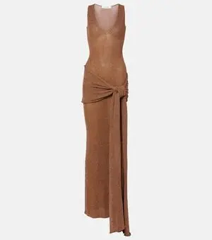 AYA MUSE Alula Belted Lame Maxi Dress - Metallic