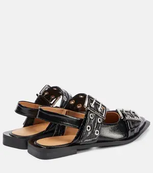 GANNI Faux-leather Slingback Flats - Black