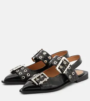 GANNI Faux-leather Slingback Flats - Black