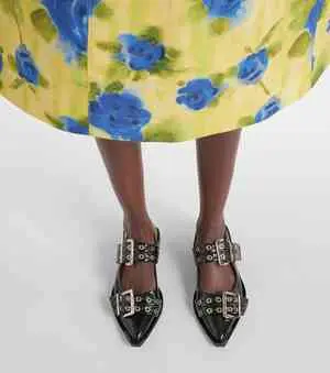 GANNI Faux-leather Slingback Flats - Black