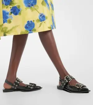 GANNI Faux-leather Slingback Flats - Black