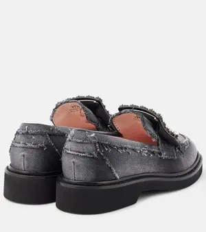 ROGER VIVIER Embellished Denim Loafers - Grey