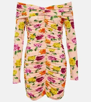 Magda Butrym Ruched Off-shoulder Floral Minidress - Multicoloured