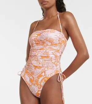 Melissa Odabash Sydney Printed Bandeau Swimsuit - Orange