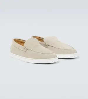 CHRISTIAN LOUBOUTIN Varsiboat Embossed Suede Loafers - Beige