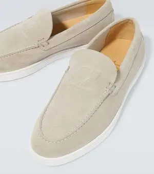 CHRISTIAN LOUBOUTIN Varsiboat Embossed Suede Loafers - Beige