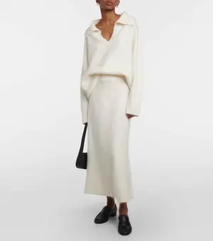 LISA YANG Asta Brushed Cashmere Midi Skirt - Neutrals