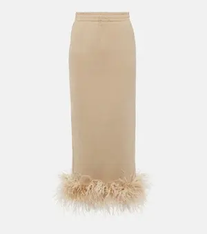 Prada Feather-trimmed Cotton Midi Skirt
