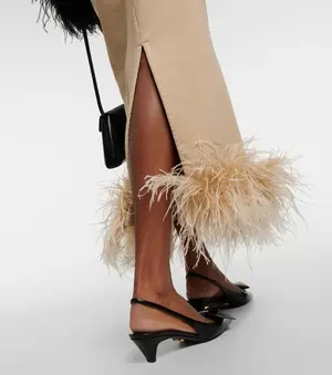 Prada Feather-trimmed Cotton Midi Skirt