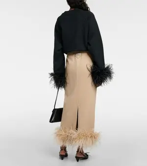 Prada Feather-trimmed Cotton Midi Skirt