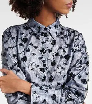 GANNI Sequined Lace Cropped Shirt