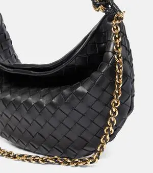 Bottega Veneta Sardine Chain Intrecciato Leather Shoulder Bag - Black