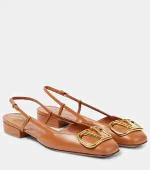 Valentino Garavani Vlogo Signature 20 Leather Slingback Pumps - Brown