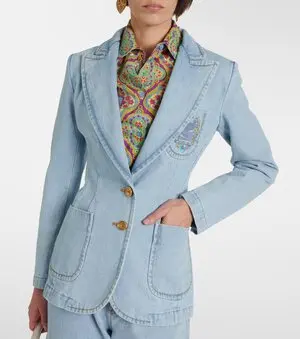 Etro Embroidered Denim Blazer