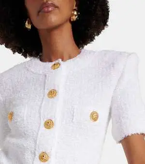 Balmain Cropped Cardigan With Gold-tone Buttons - White
