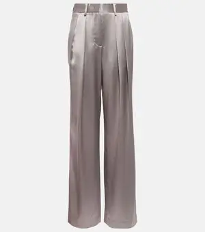 Staud Luisa Pleated High-rise Satin Pants - Silver