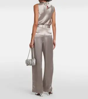Staud Luisa Pleated High-rise Satin Pants
