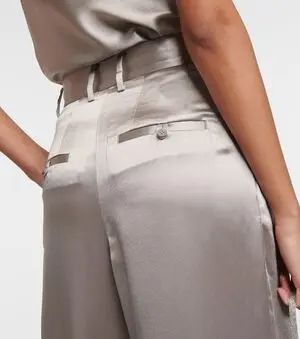 Staud Luisa Pleated High-rise Satin Pants