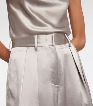 Staud Luisa Pleated High-rise Satin Pants
