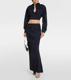 Christopher Esber Ruched Denim Maxi Skirt