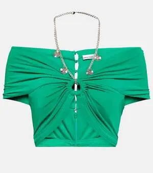 Rabanne Cutout Jersey Top - Green