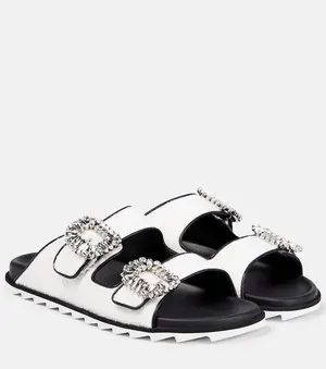 ROGER VIVIER Slidy Viv’ Embellished Boucle Sandals - White