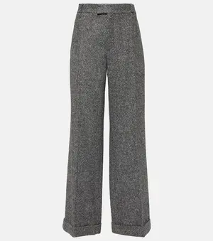 Brunello Cucinelli Herringbone Wool-blend Flared Trousers
