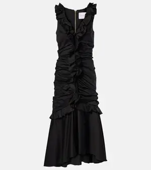 Carolina Herrera Ruffled Cotton-blend Midi Dress - Black
