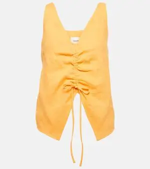 Nanushka Ruched Linen Top - Orange