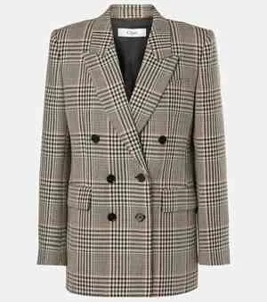 Chloé Double-breasted Checked Wool Blazer - Grey