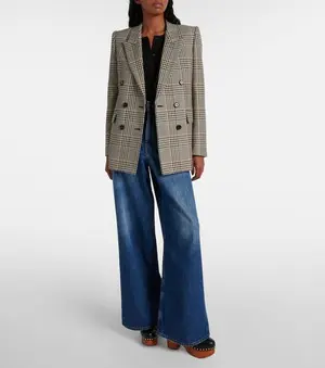 Chloé Double-breasted Checked Wool Blazer - Grey