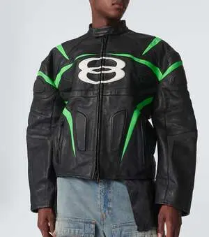 Balenciaga Logo Biker Leather Jacket