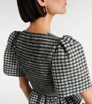 GANNI Checked Seersucker Peplum Top