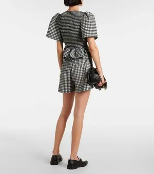 GANNI Checked Seersucker Peplum Top