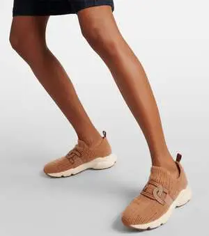 TOD'S Ballerina And Nude Leather-trimmed Slip-on Sneakers