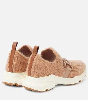 TOD'S Ballerina And Nude Leather-trimmed Slip-on Sneakers