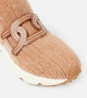 TOD'S Ballerina And Nude Leather-trimmed Slip-on Sneakers
