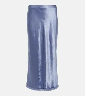 Vince Fringed Satin Midi Skirt - Blue