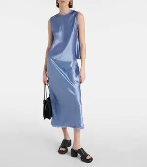 Vince Fringed Satin Midi Skirt