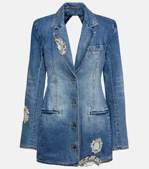 AREA Embellished Cutout Denim Blazer