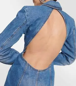 AREA Embellished Cutout Denim Blazer