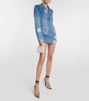 AREA Embellished Cutout Denim Blazer