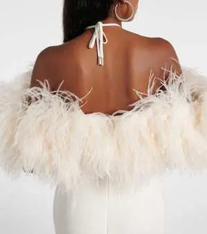 David Koma Bridal Feather-trimmed Midi Dress